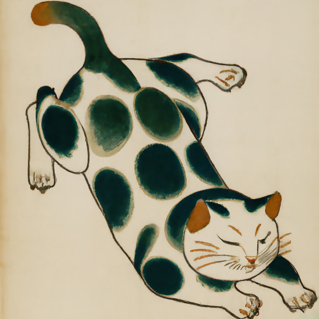 Japanese Ukiyo-e Cat Drawing - Etsy