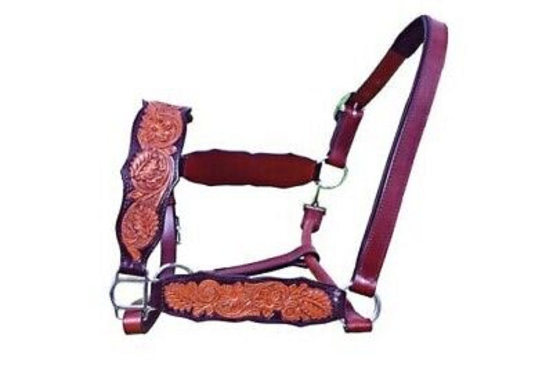 Horse Halter Leather Tooled Genuine Halter Handmade Padded Chrome ...
