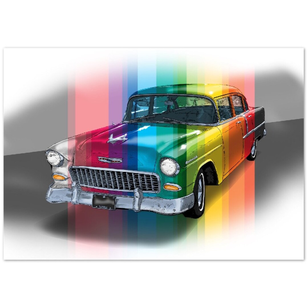 Rainbow '55 Chevrolet Belair Poster, Artwork, Car Print, Wall Art, Home ...