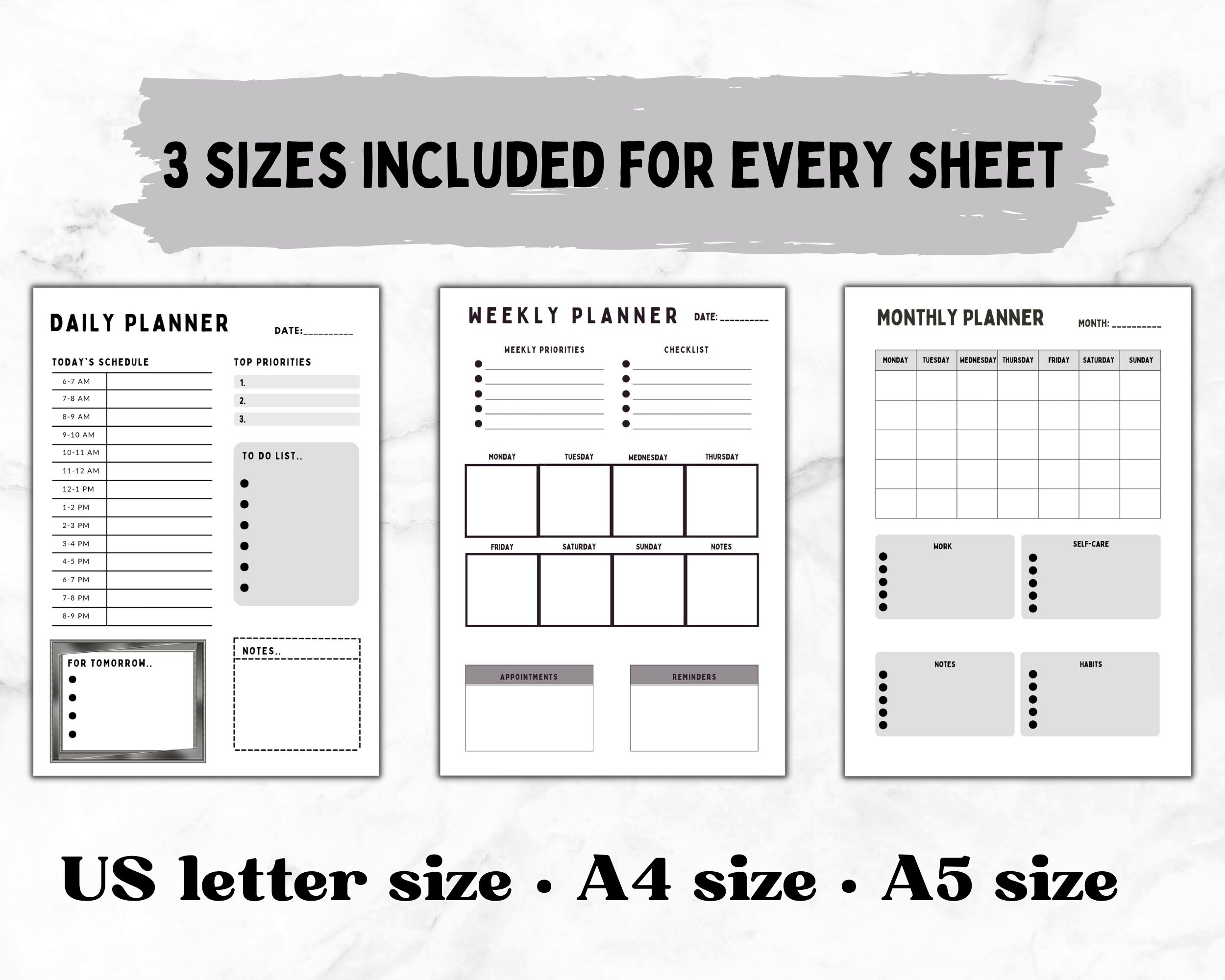 Daily, Weekly, Monthly Planner, Printable Planner, Planner Set, Planner ...