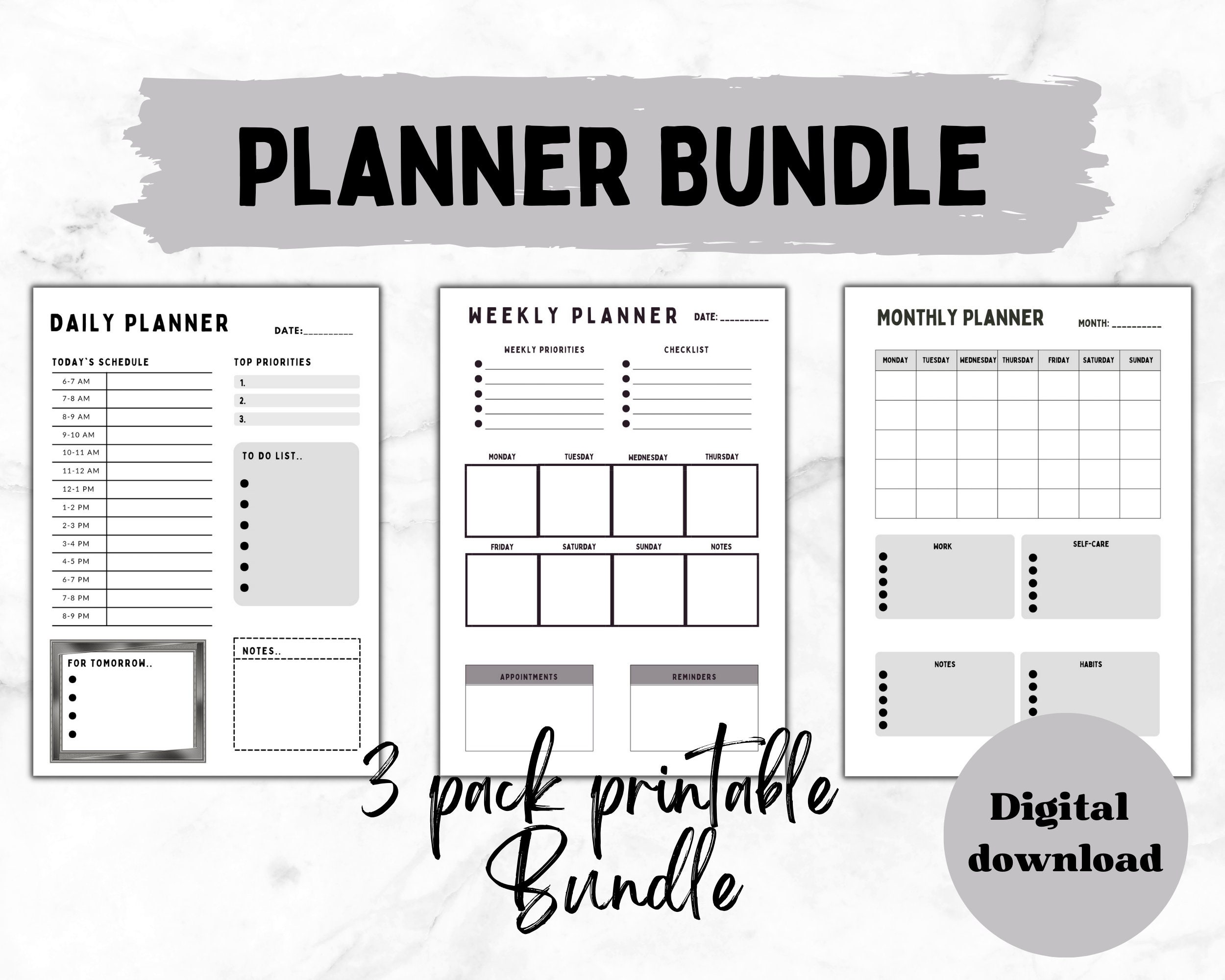 Daily, Weekly, Monthly Planner, Printable Planner, Planner Set, Planner ...