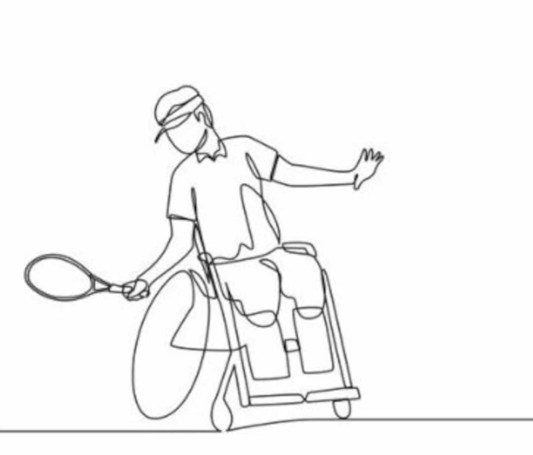 Continuous One Line Drawing Sportsman With Wheelchair Playing Tennis ...