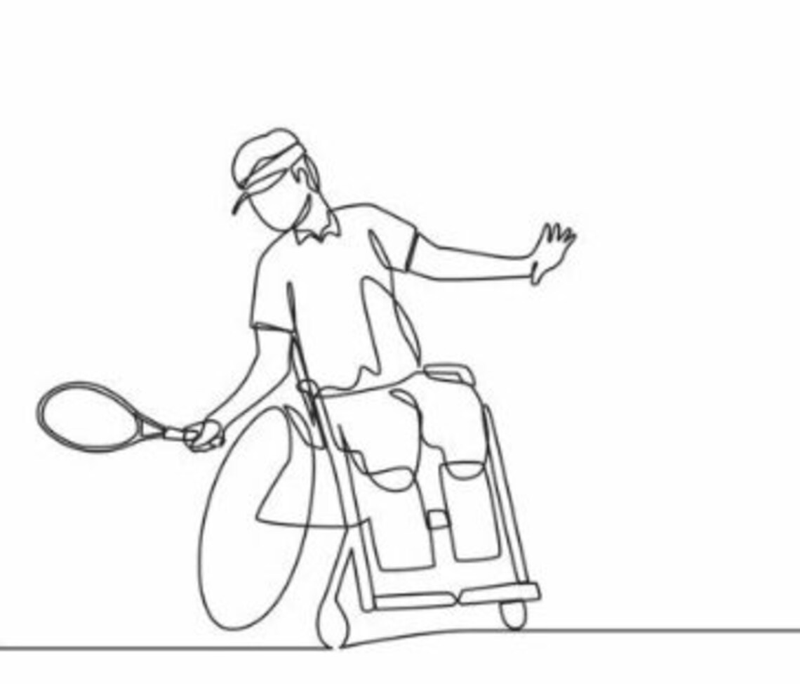 Continuous One Line Drawing Sportsman With Wheelchair Playing Tennis ...