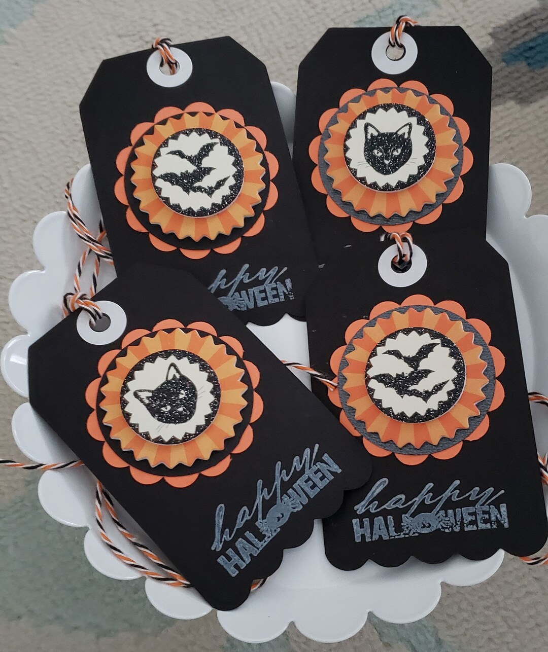 Cat and Bat Halloween Tags: Set of 4 - Etsy