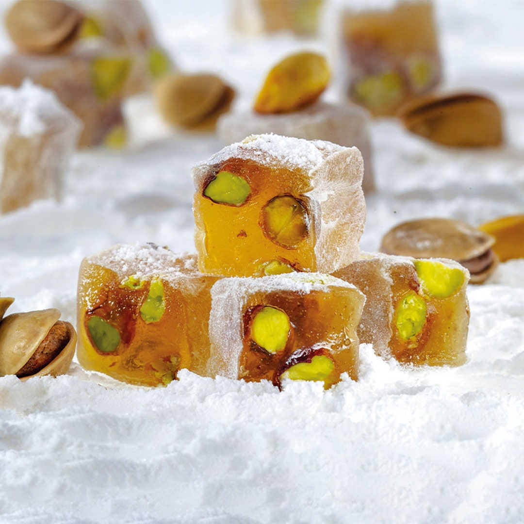 Double Roasted Pistachio Mini Turkish Delight 1000g With Powdered Sugar ...