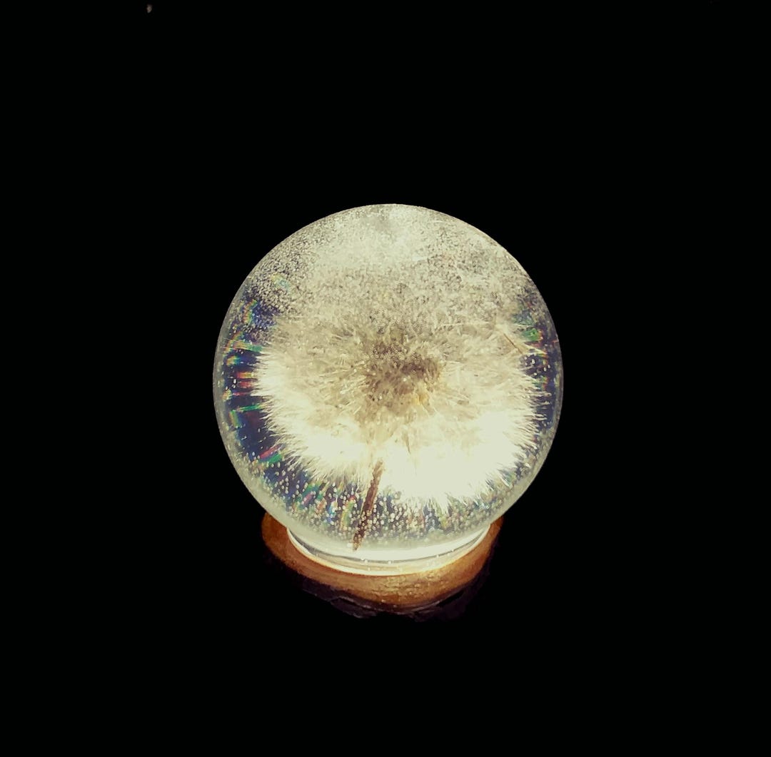 Dandelion Epoxy Resin, Table Night Light Lamp. Handmade Wooden Base ...