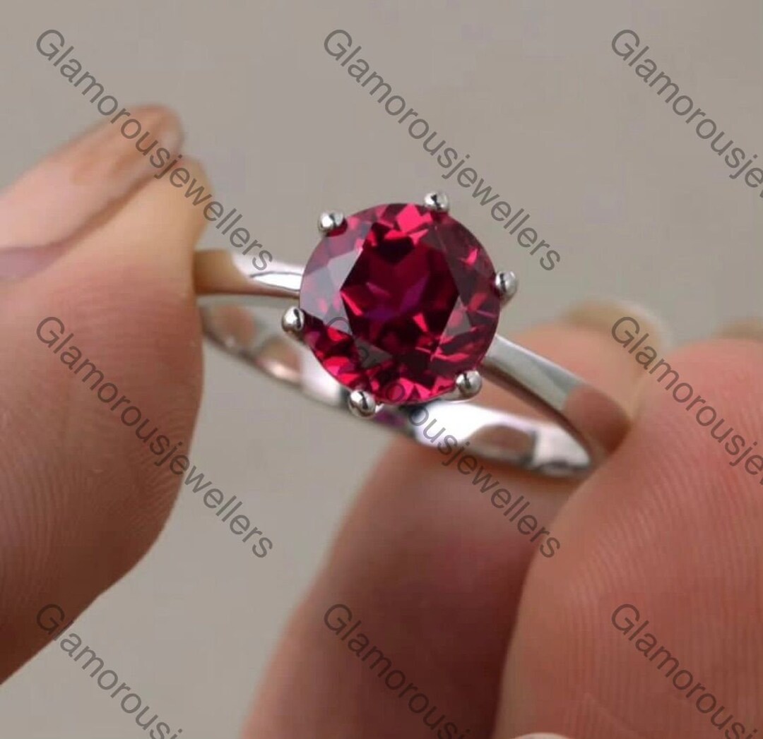 Ruby Ring, Unique Engagement Ring, Solitaire Ring, Round Ruby Ring ...