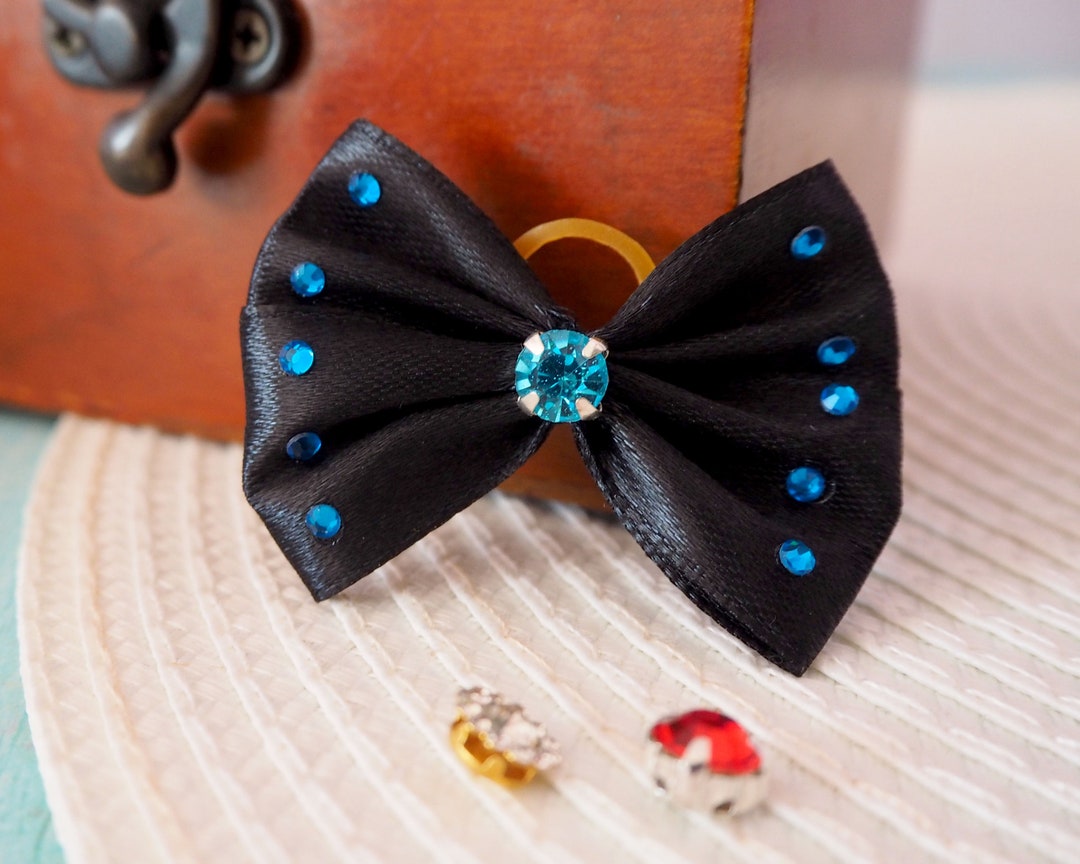 Black Bow With Blue Shiny Stones for Dogs, Pet Accessories, Top Notes ...