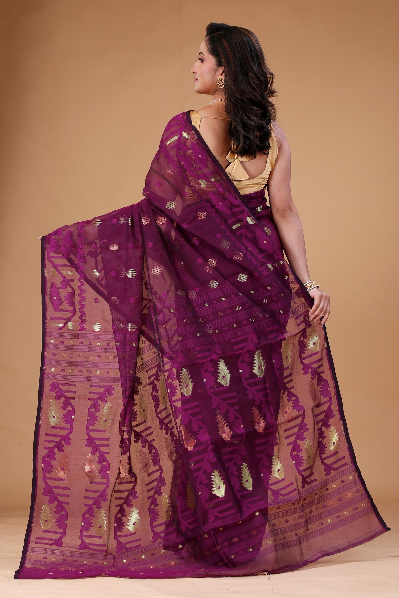 Magenta Jamdani Saree: Handloom Cotton Muslin, Fall Pico - Etsy
