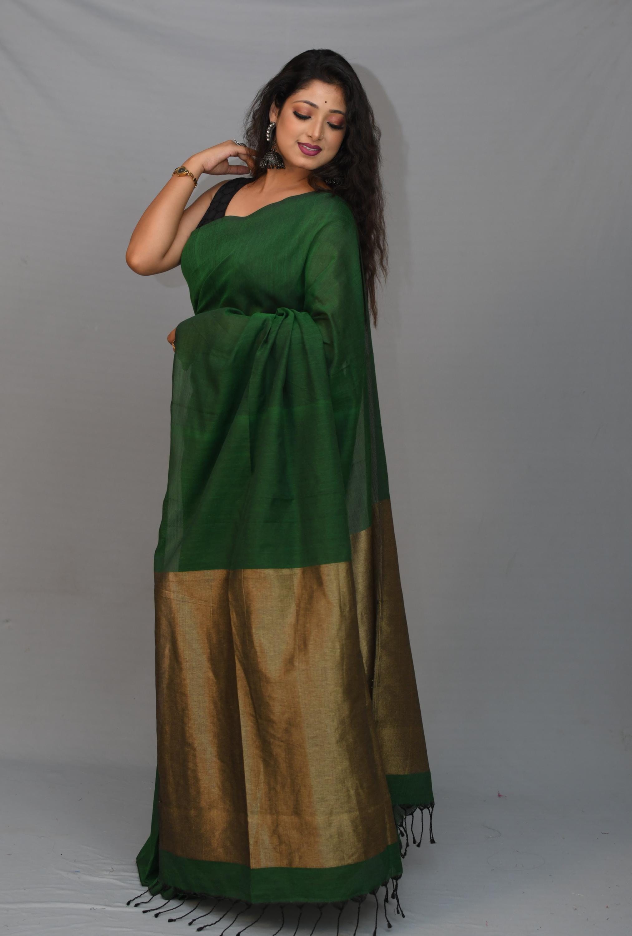 Traditional Handloom Soft Cotton Sari - With Blouse Piece - Solid ...