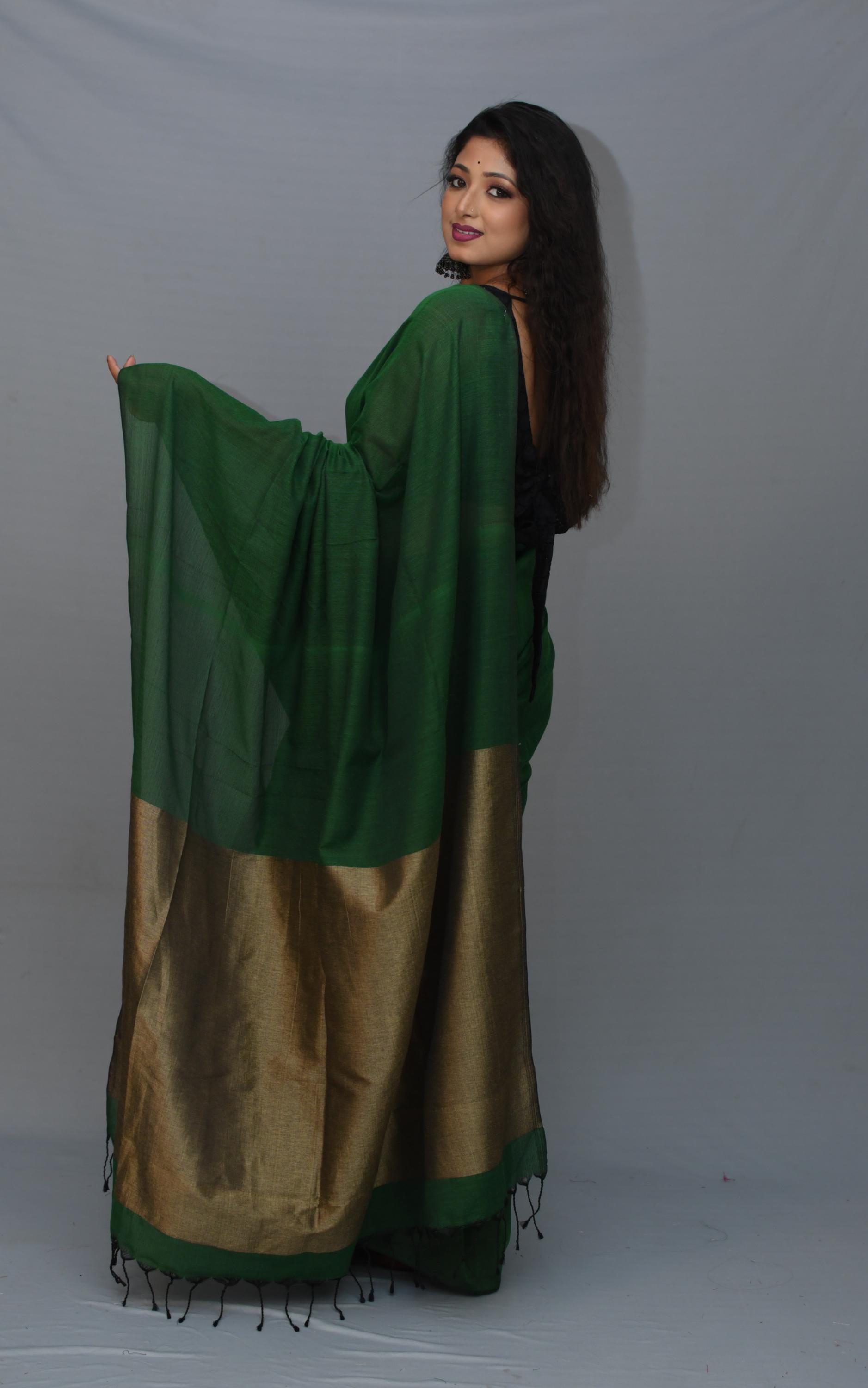 Traditional Handloom Soft Cotton Sari - With Blouse Piece - Solid ...
