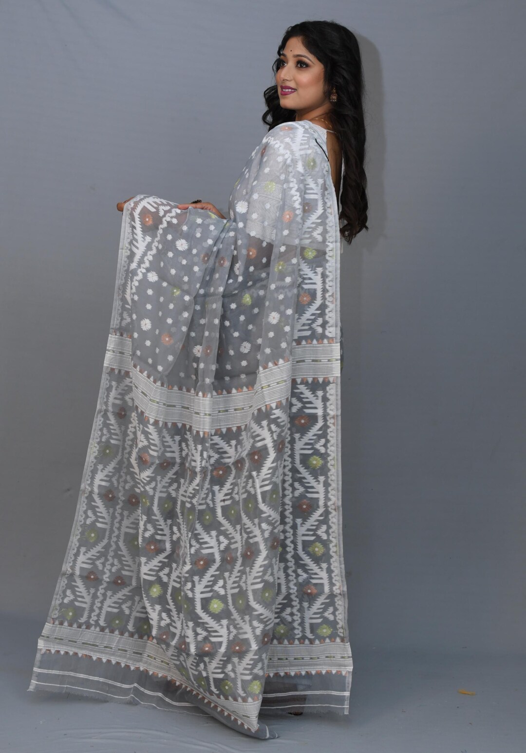 Bengal Jamdani Saree: Soft Cotton Muslin, Grey Traditional Weave - Etsy