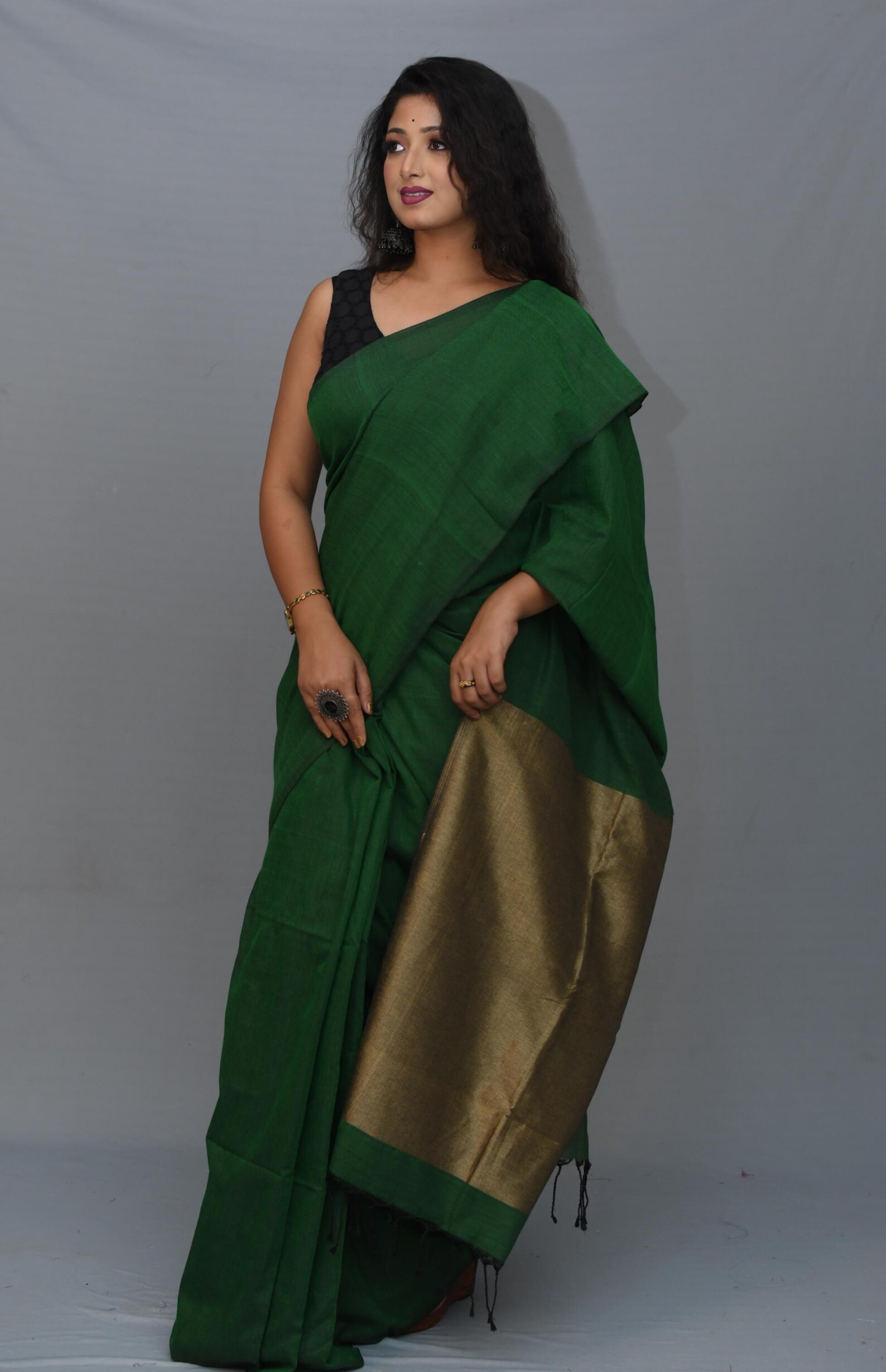 Traditional Handloom Soft Cotton Sari - With Blouse Piece - Solid ...