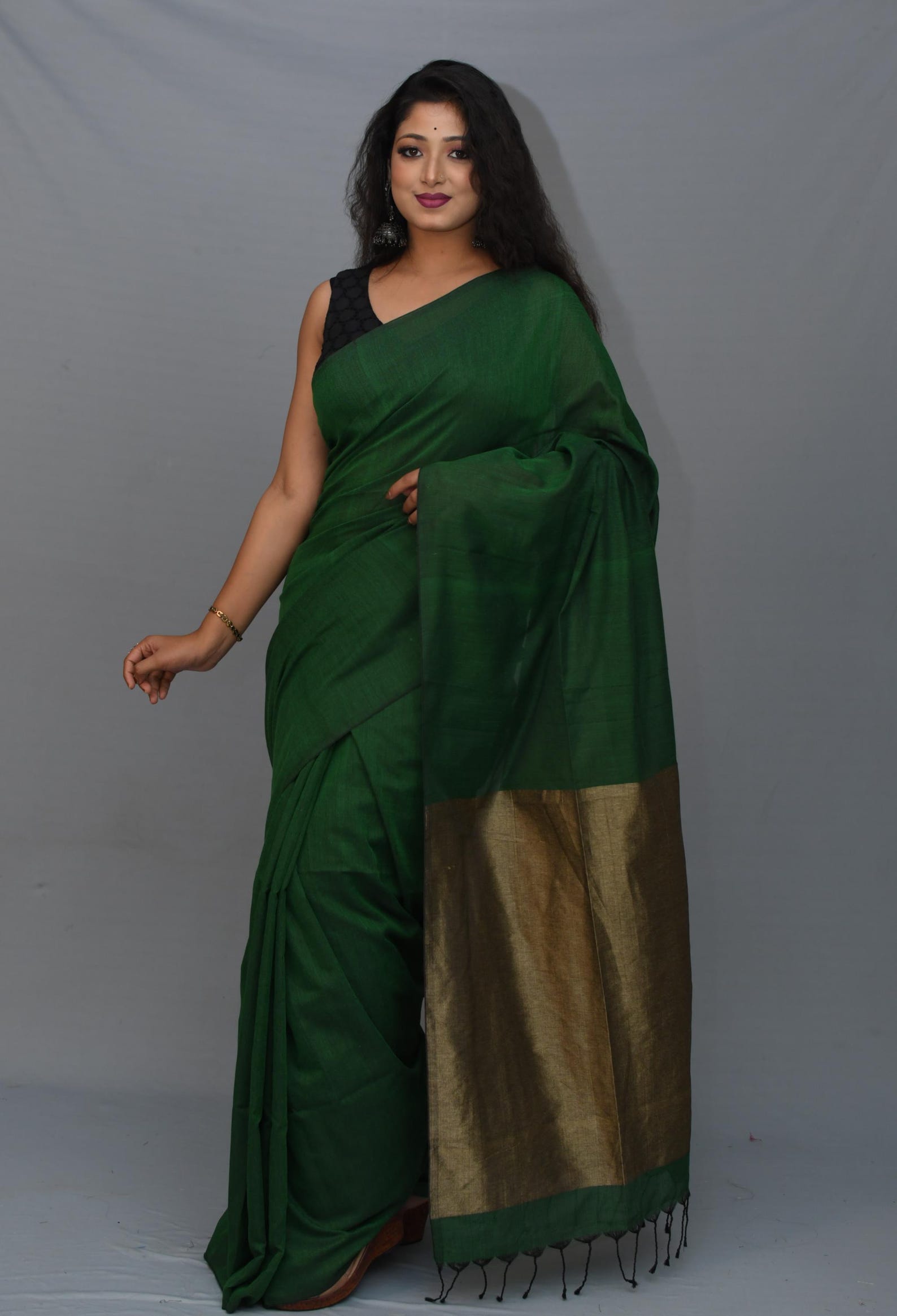 Traditional Handloom Soft Cotton Sari - With Blouse Piece - Solid ...