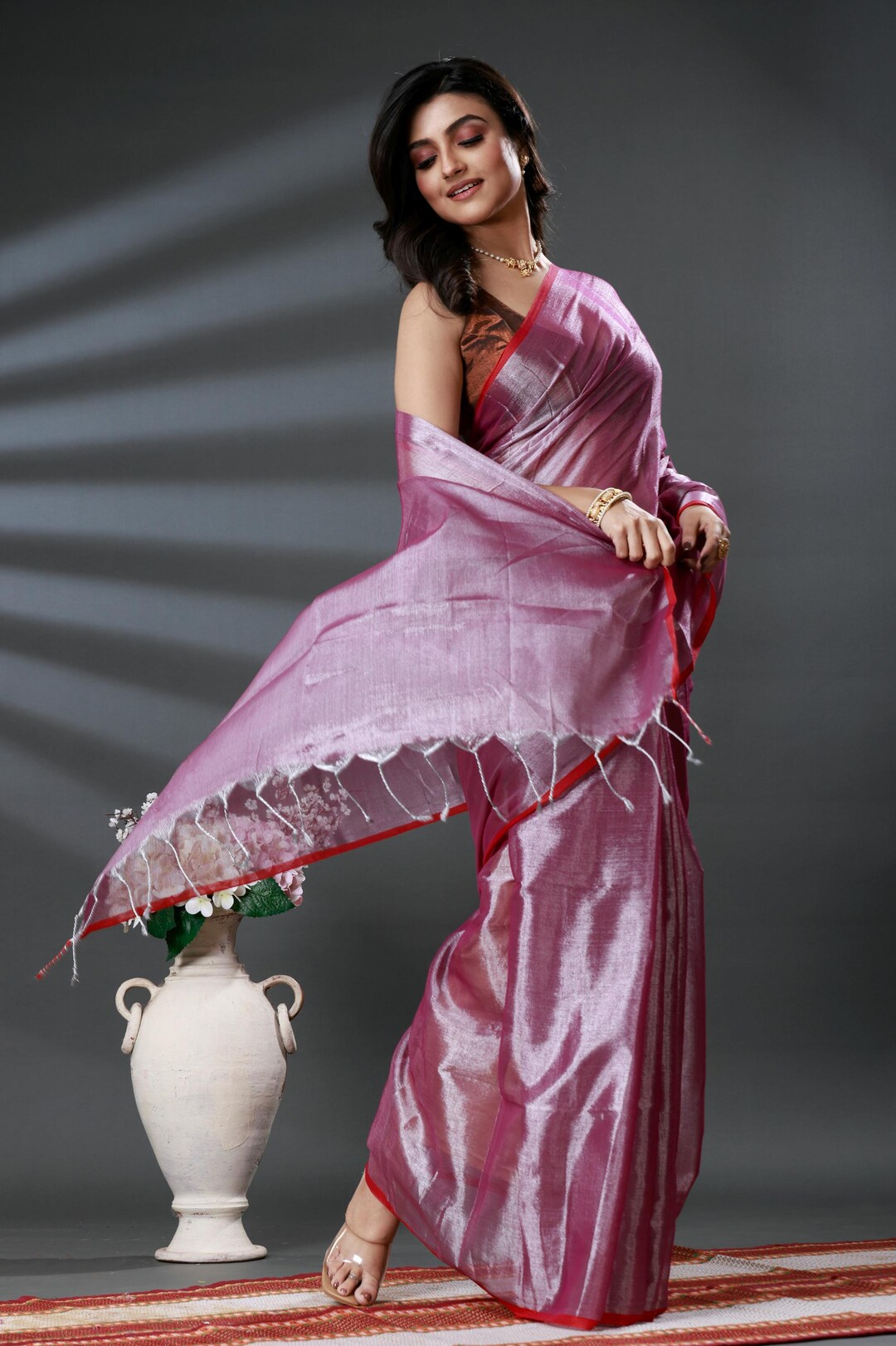 Handloom Tissue Soft Sari: Duel Silver Saree Woven With Blouse Piece ...