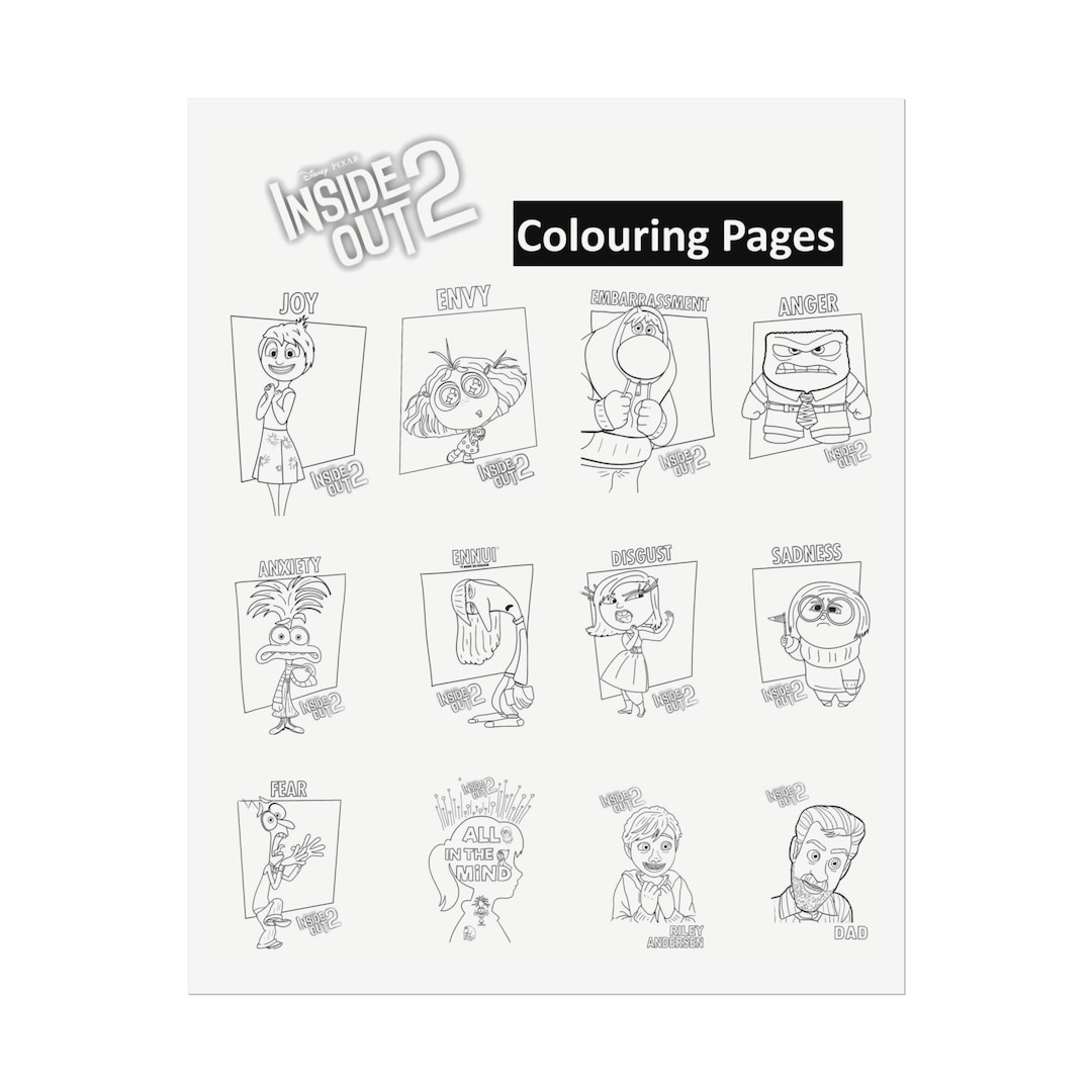 Inside Out 2 Colouring Pages Instant Download Files of All the 9 ...