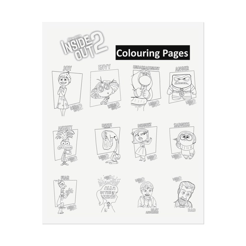Inside Out 2 Colouring Pages Instant Download Files of All the 9 ...