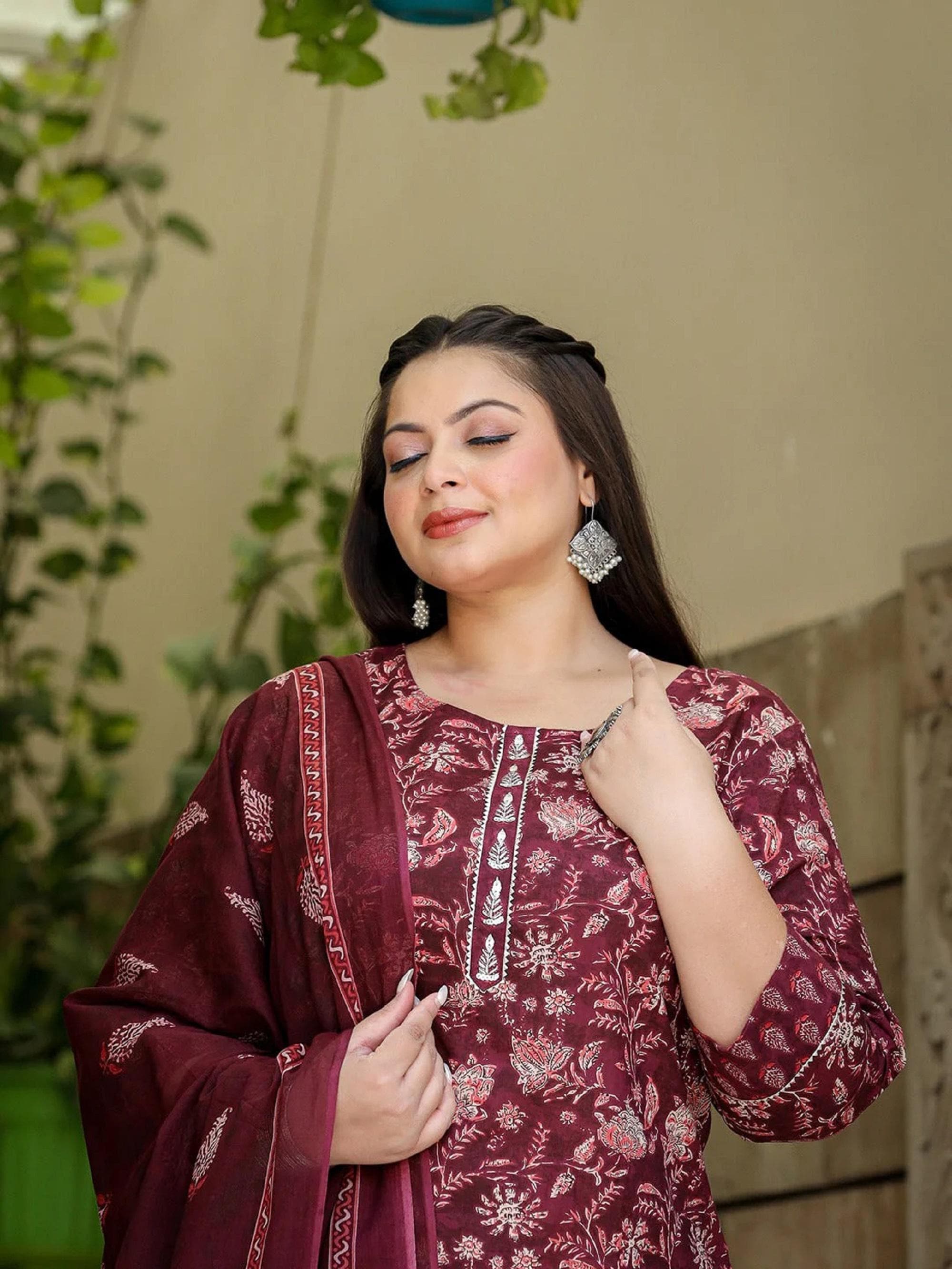 Plus Size Kurta Set, Plus Women Dresses, Diwali Wear Outfit, Floral ...