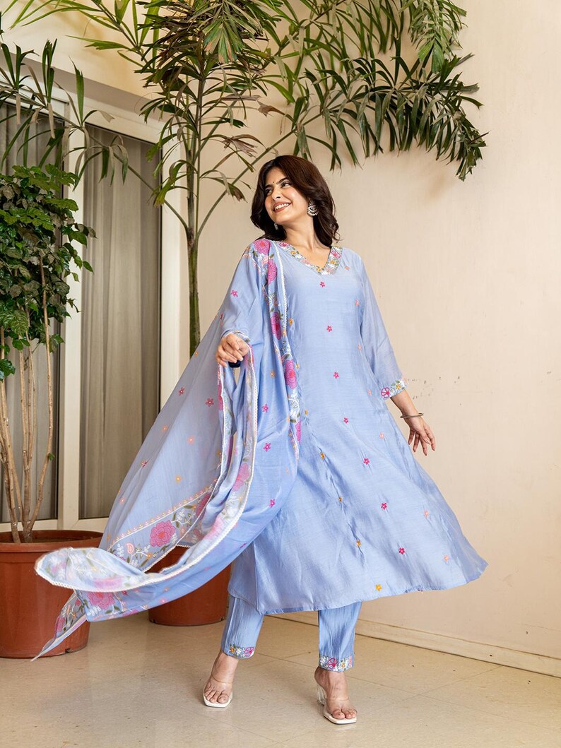 Lavender Pista Green Chanderi Silk Indian Wear Kurta Set With Dupatta ...