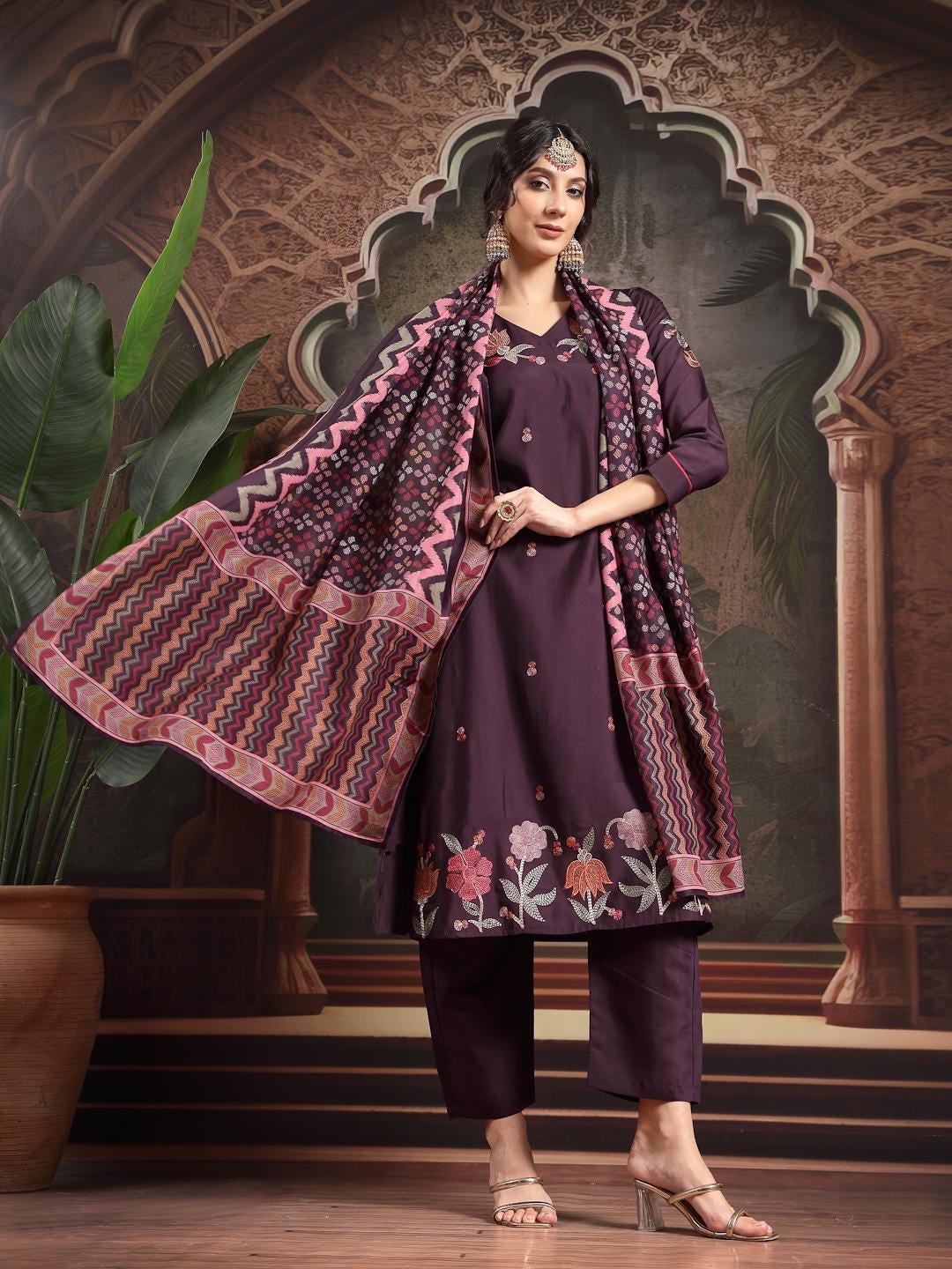 Pakistani Wedding Outfit Purple Color Heavy Kantha Work Salwar Kameez ...