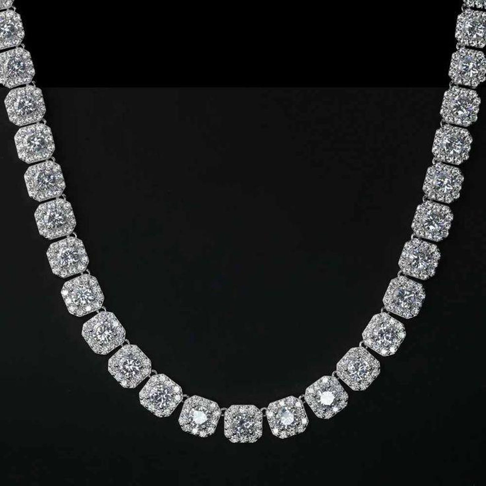GRA Certified Moissanite Diamond Square Tennis Chain, Tennis Chain ...