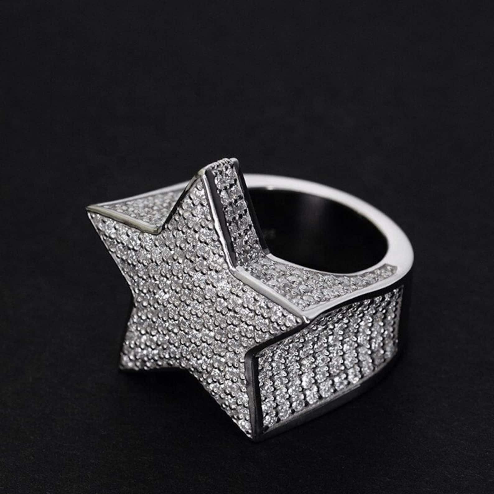 VVS Moissanite Star Ring: Iced Out 925 Sterling Silver Hip Hop Jewelry ...