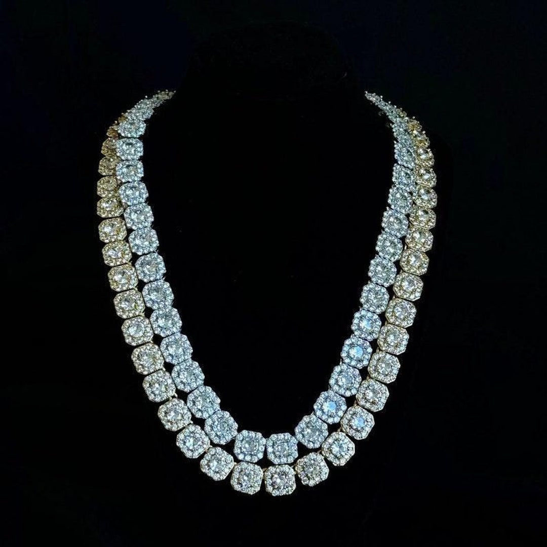 GRA Certified Moissanite Diamond Square Tennis Chain, Tennis Chain ...