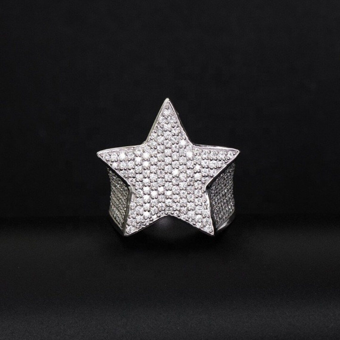 VVS Moissanite Star Ring: Iced Out 925 Sterling Silver Hip Hop Jewelry ...