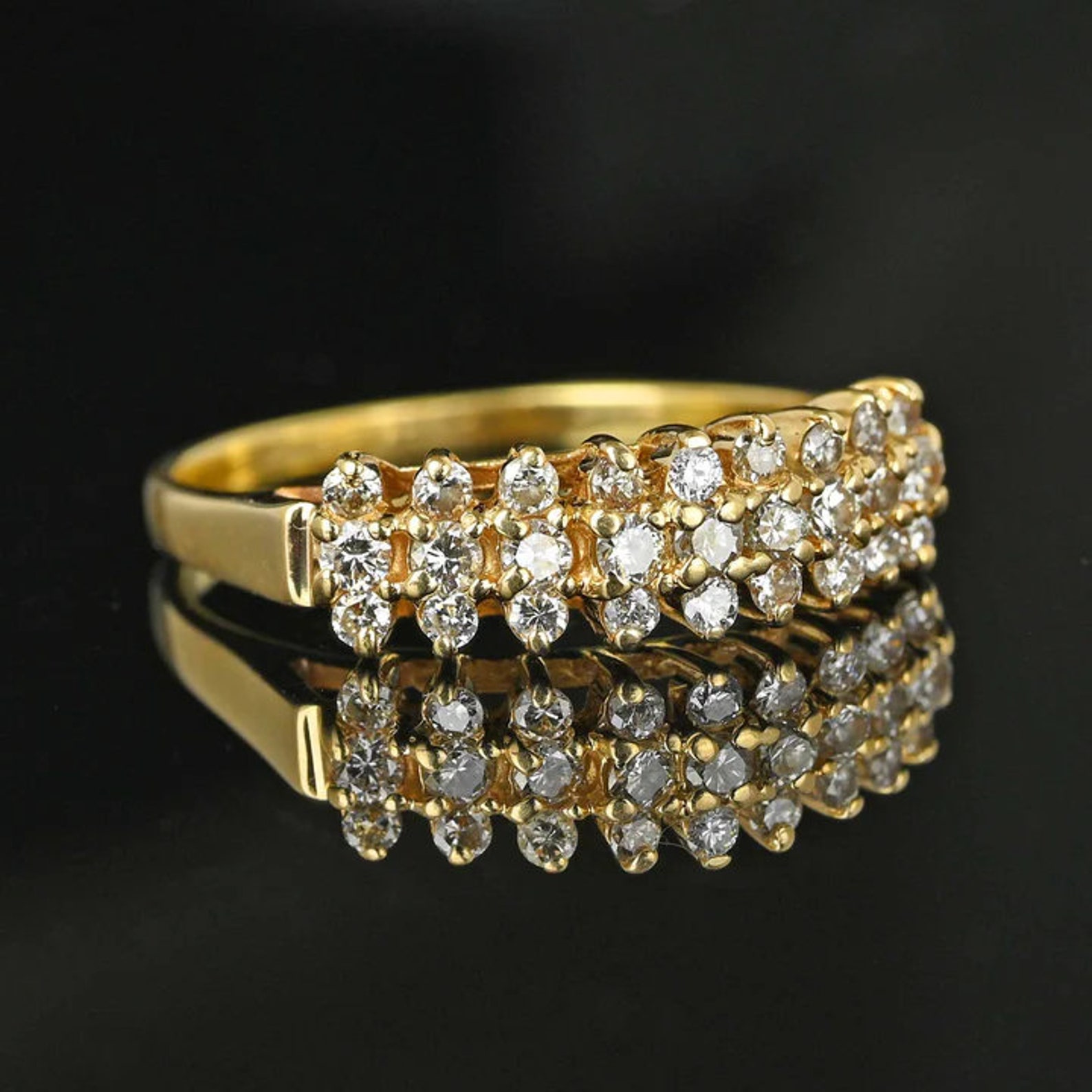 Classic Three Row Engagement Ring Sterling Silver Ring Vintage Promise ...