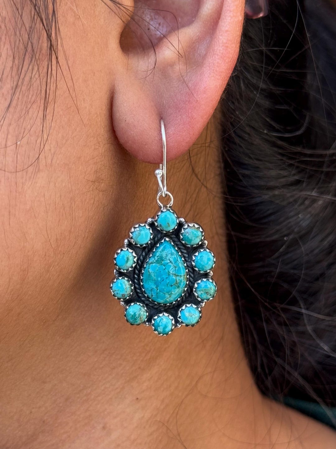 Genuine Turquoise Earrings - 925 Sterling Silver Earrings - Pear Cut ...