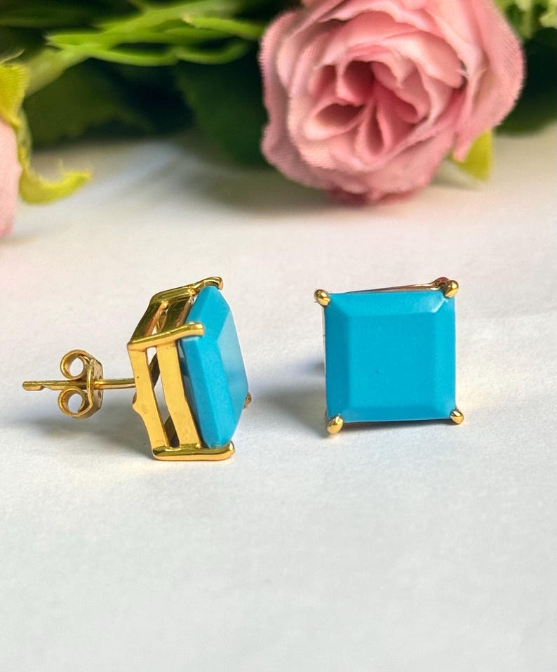 Sleeping Beauty Turquoise Studs - 925 Sterling Silver Studs - Simple ...
