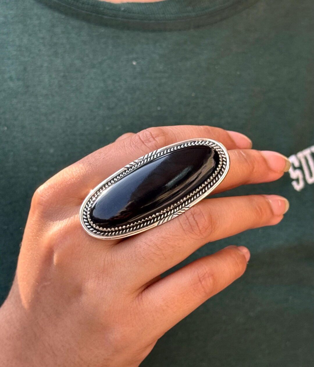 Genuine Black Onyx Rings - 925 Sterling Silver Ring - Oval Cut ...