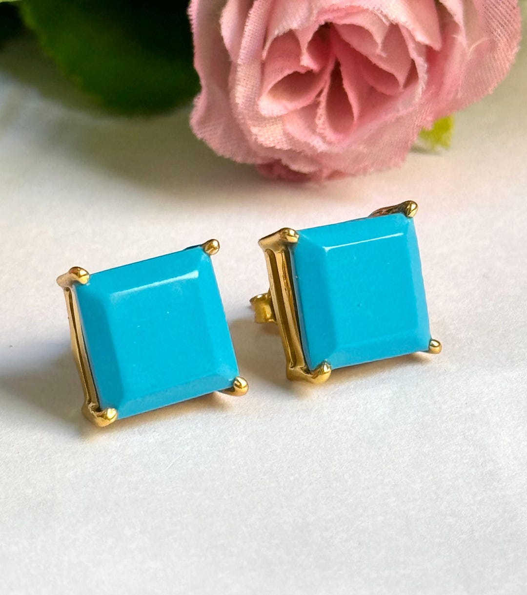 Sleeping Beauty Turquoise Studs - 925 Sterling Silver Studs - Simple ...