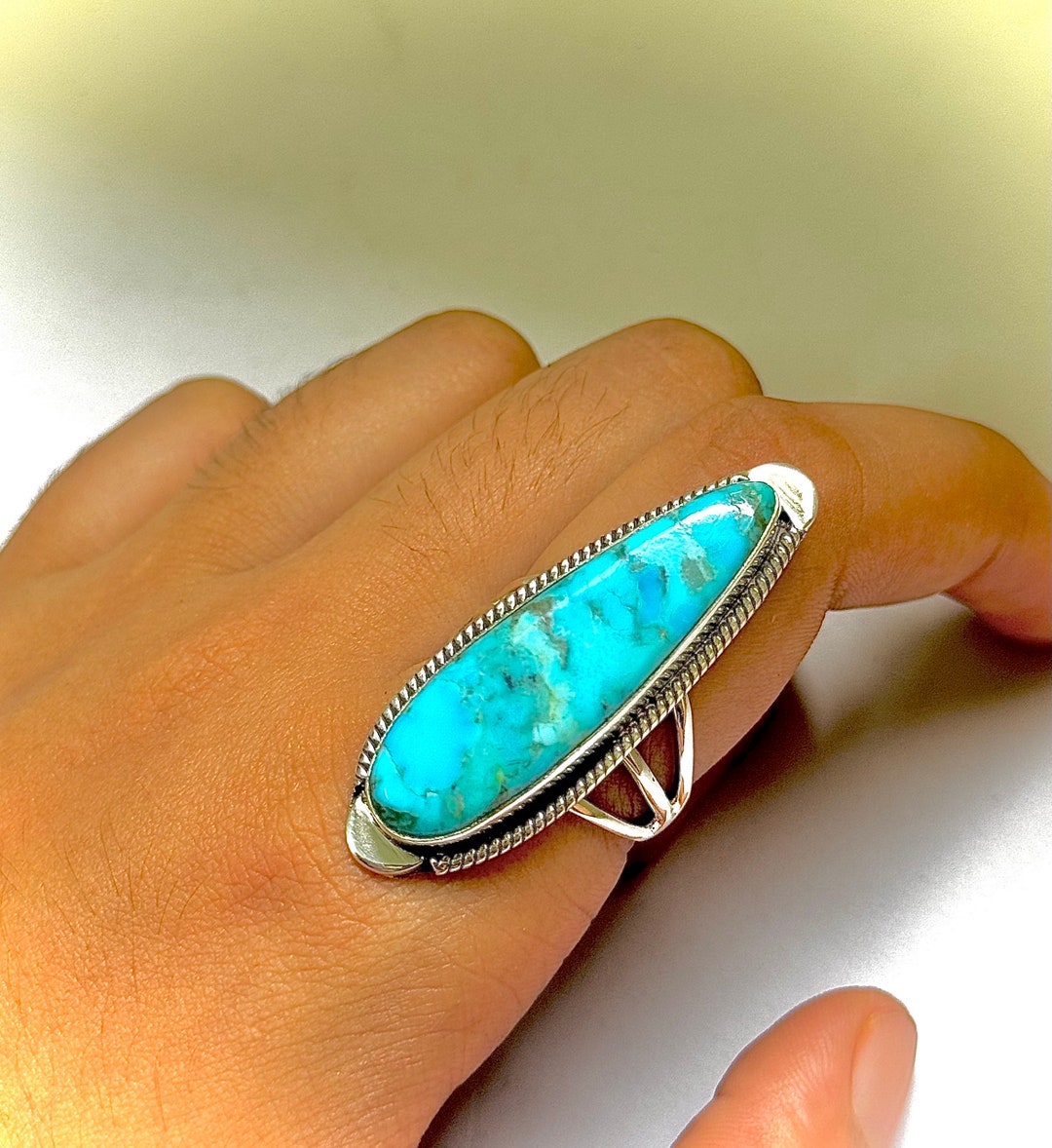 Genuine Turquoise Ring - 925 Sterling Silver Ring - Turquoise Statement ...