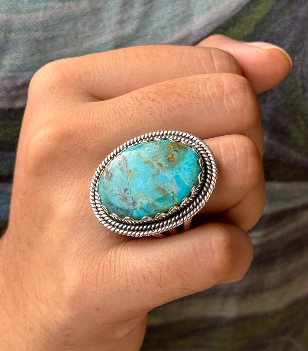 Genuine Turquoise Ring - 925 Sterling Silver Ring - Large Oval ...