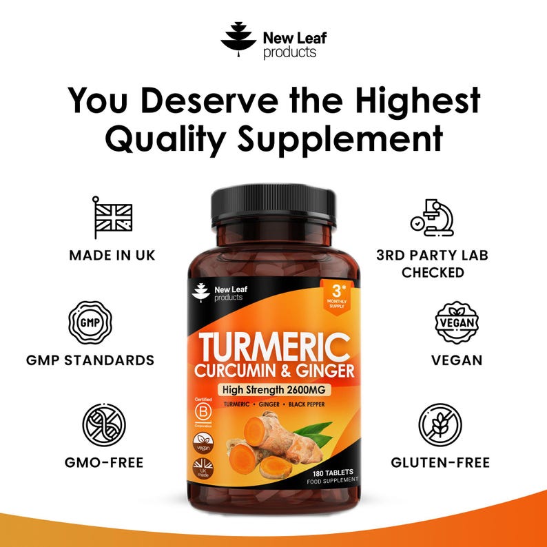 Turmeric 2600mg Curcumin Supplement With Ginger & Black Pepper Tumeric ...