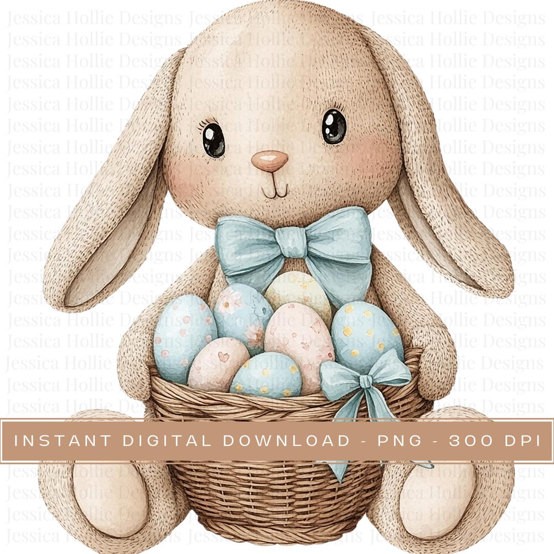 Easter Bunny Clipart, Bunny With Basket Easter Eggs, PNG Digital ...