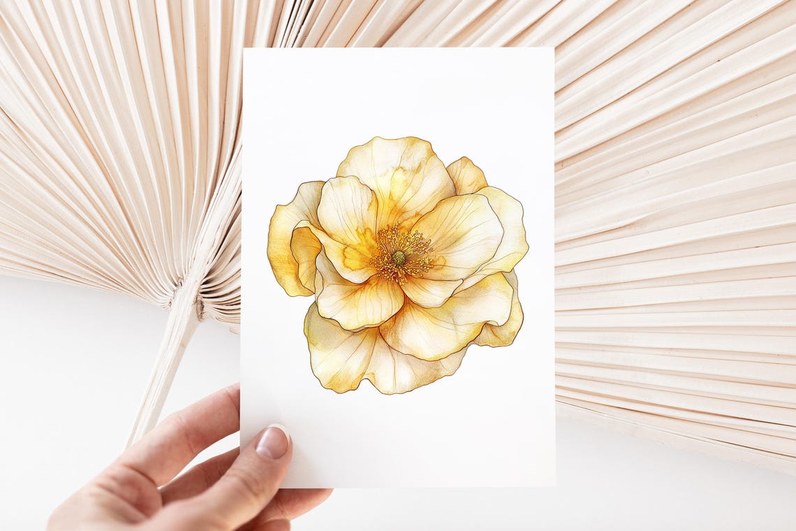 Yellow Abstract Flowers Clipart, Yellow Watercolour Flower, Flowers ...