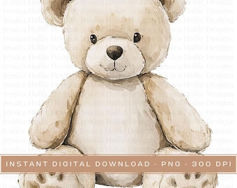 Watercolor Teddy Bear Clipart, Teddy Bear Png, Beige Teddies, Gender ...