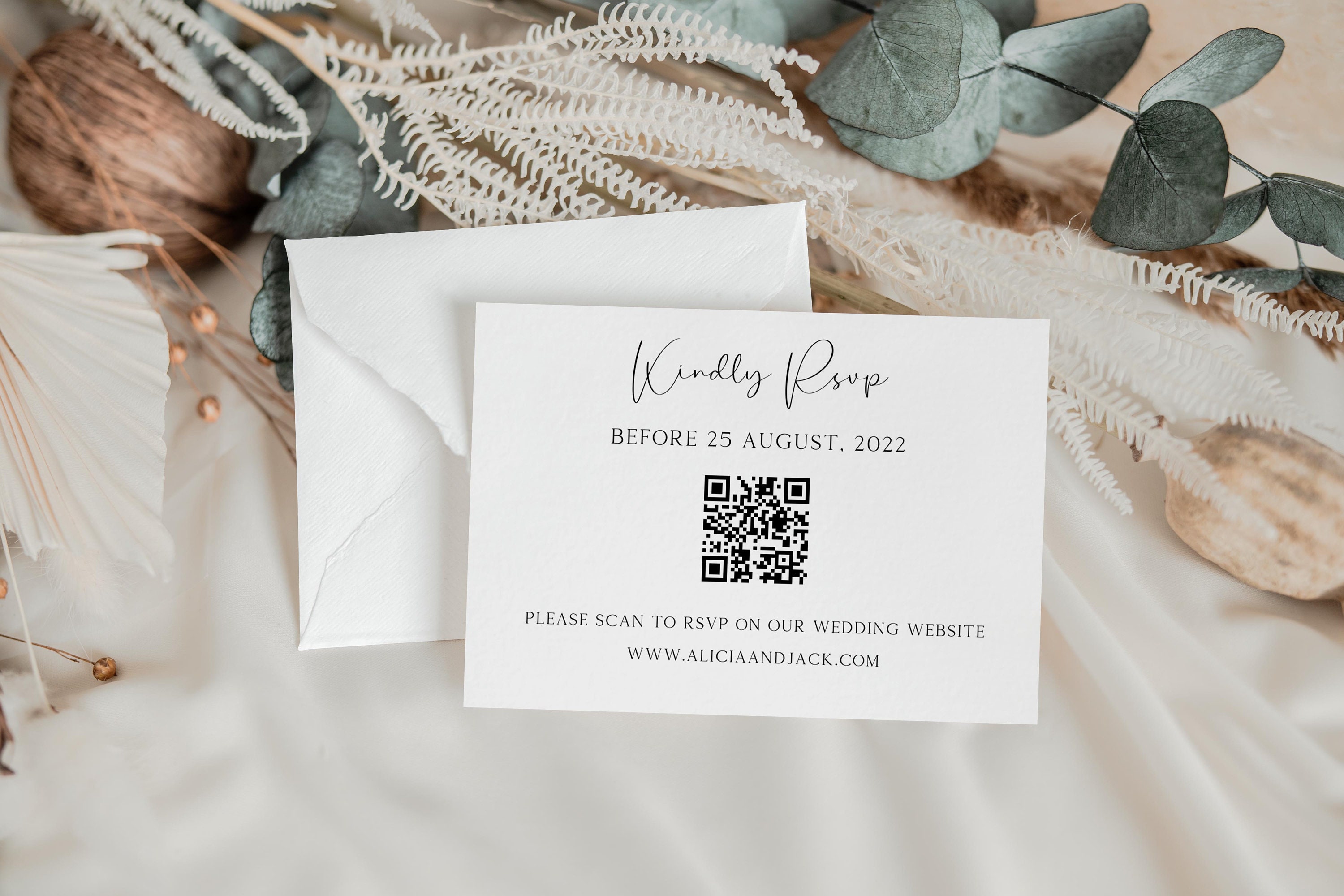 Minimalist Wedding RSVP With QR Code Template , Editable Minimalist ...