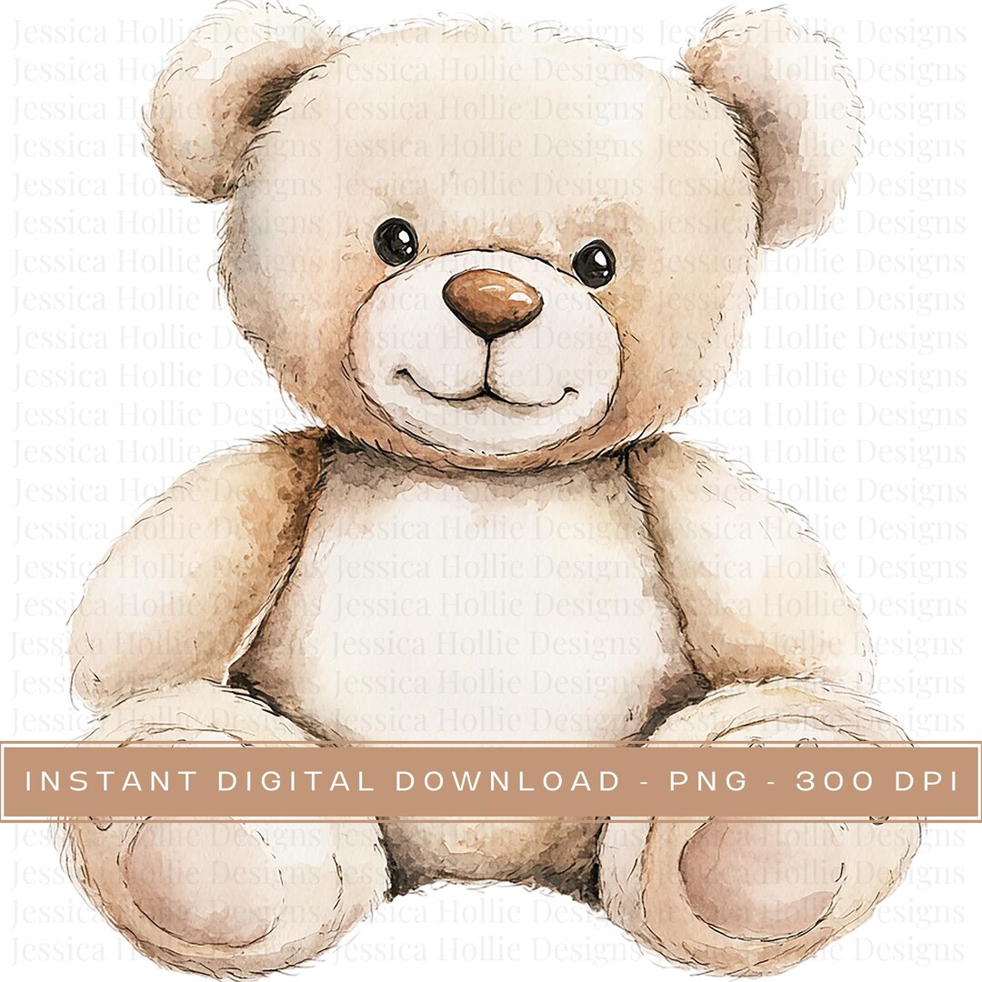Watercolor Teddy Bear Clipart, Teddy Bear Png, Beige Teddies, Gender ...