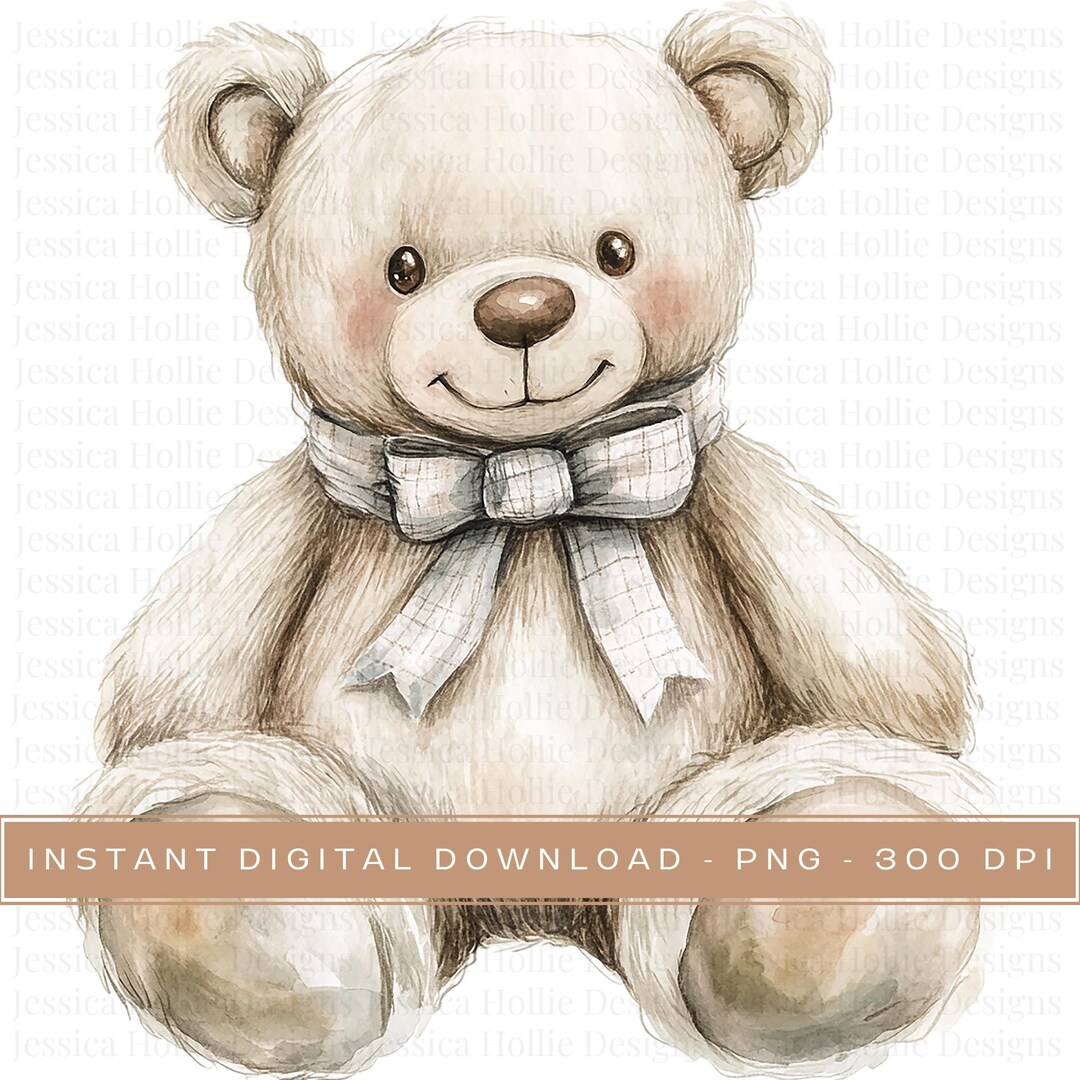 Watercolor Teddy Bear Clipart, Teddy Bear Png, Beige Teddies, Gender ...