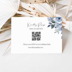 Light Blue Navy Wedding RSVP Card With QR Code Template, Editable Dusty ...