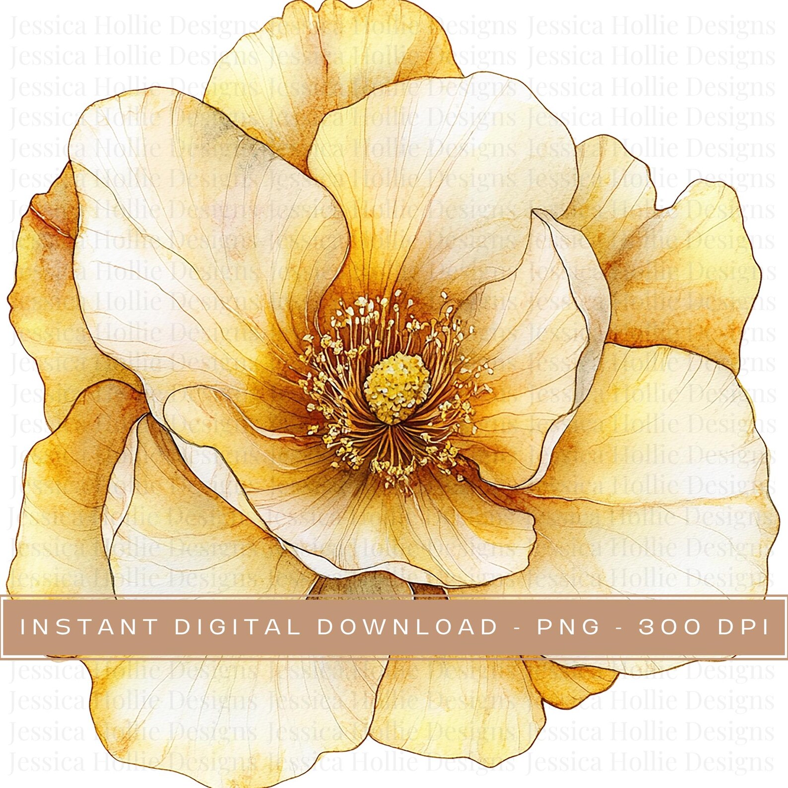 Yellow Abstract Flowers Clipart, Yellow Watercolour Flower, Flowers ...