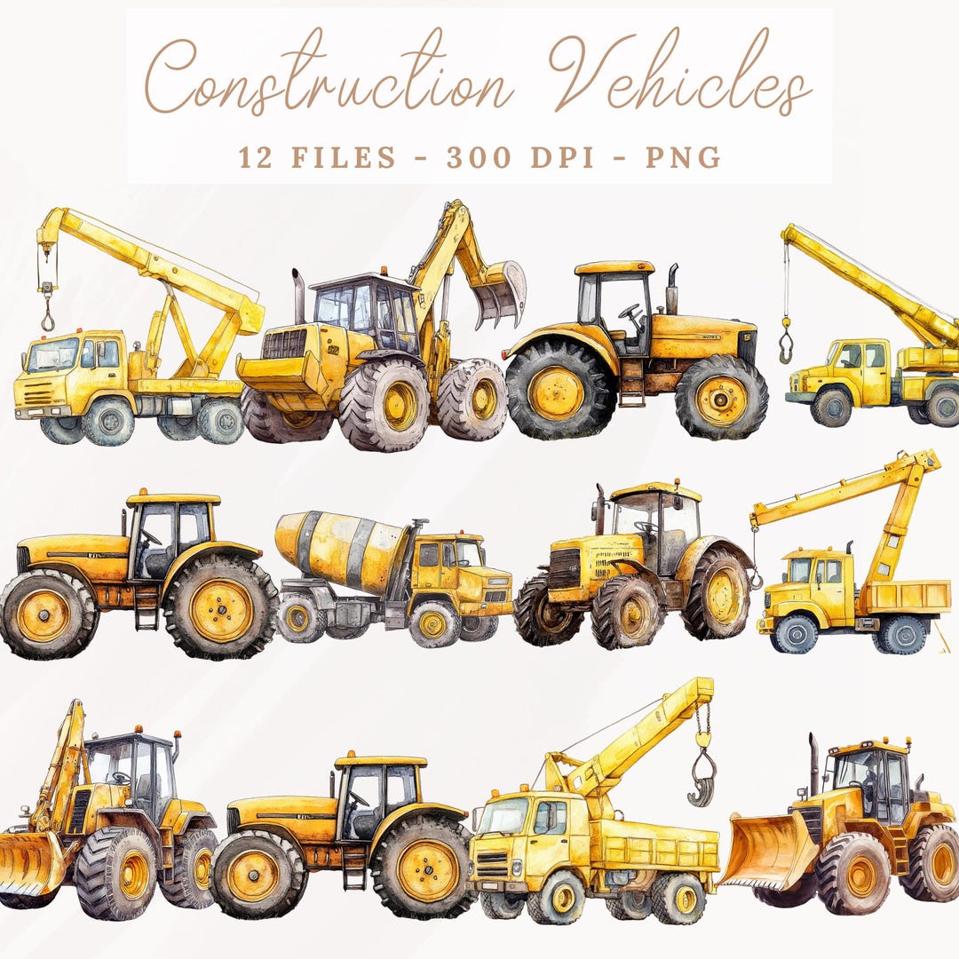 12 Files Watercolour Digger Construction Png, Construction Vehicles Png ...