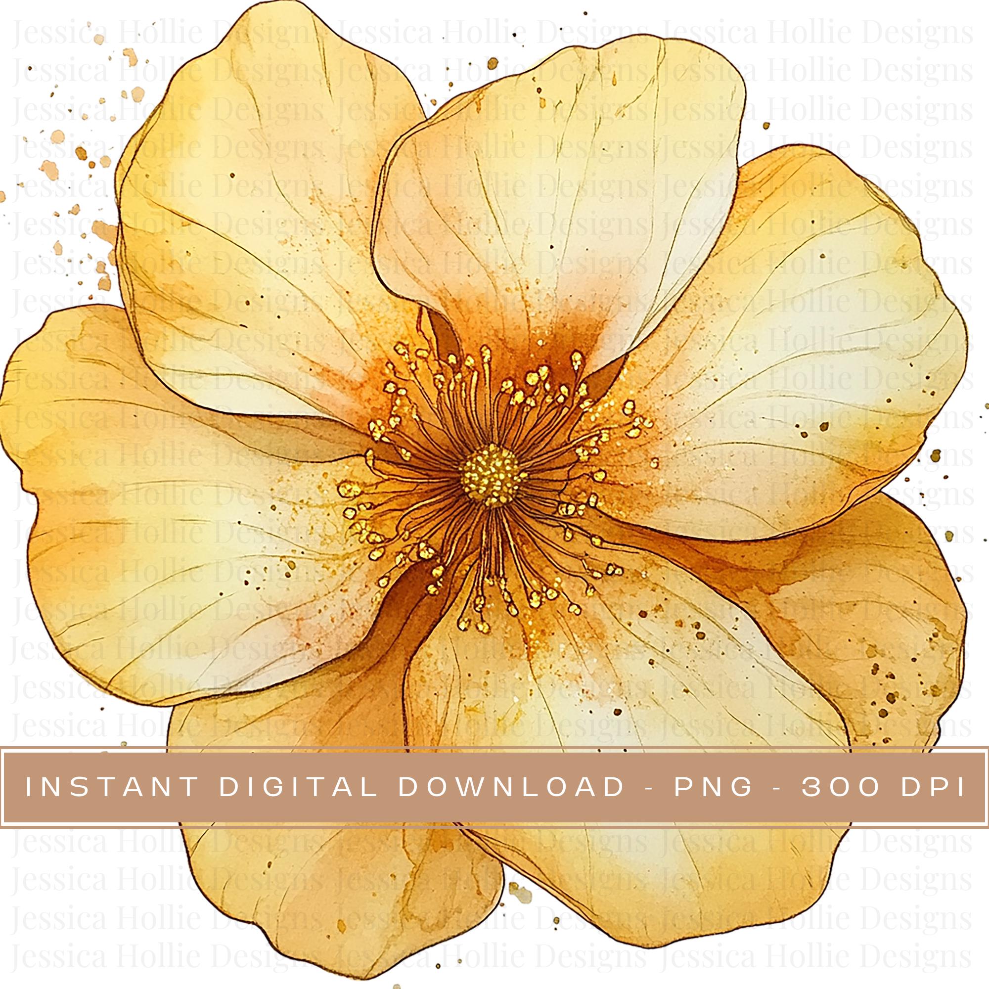 Yellow Abstract Flowers Clipart, Yellow Watercolour Flower, Flowers ...