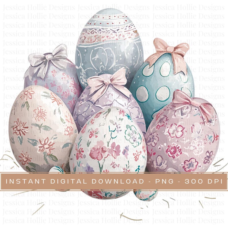 Floral Easter Egg Clipart, Watercolor Easter Egg Clipart, Gold Easter ...