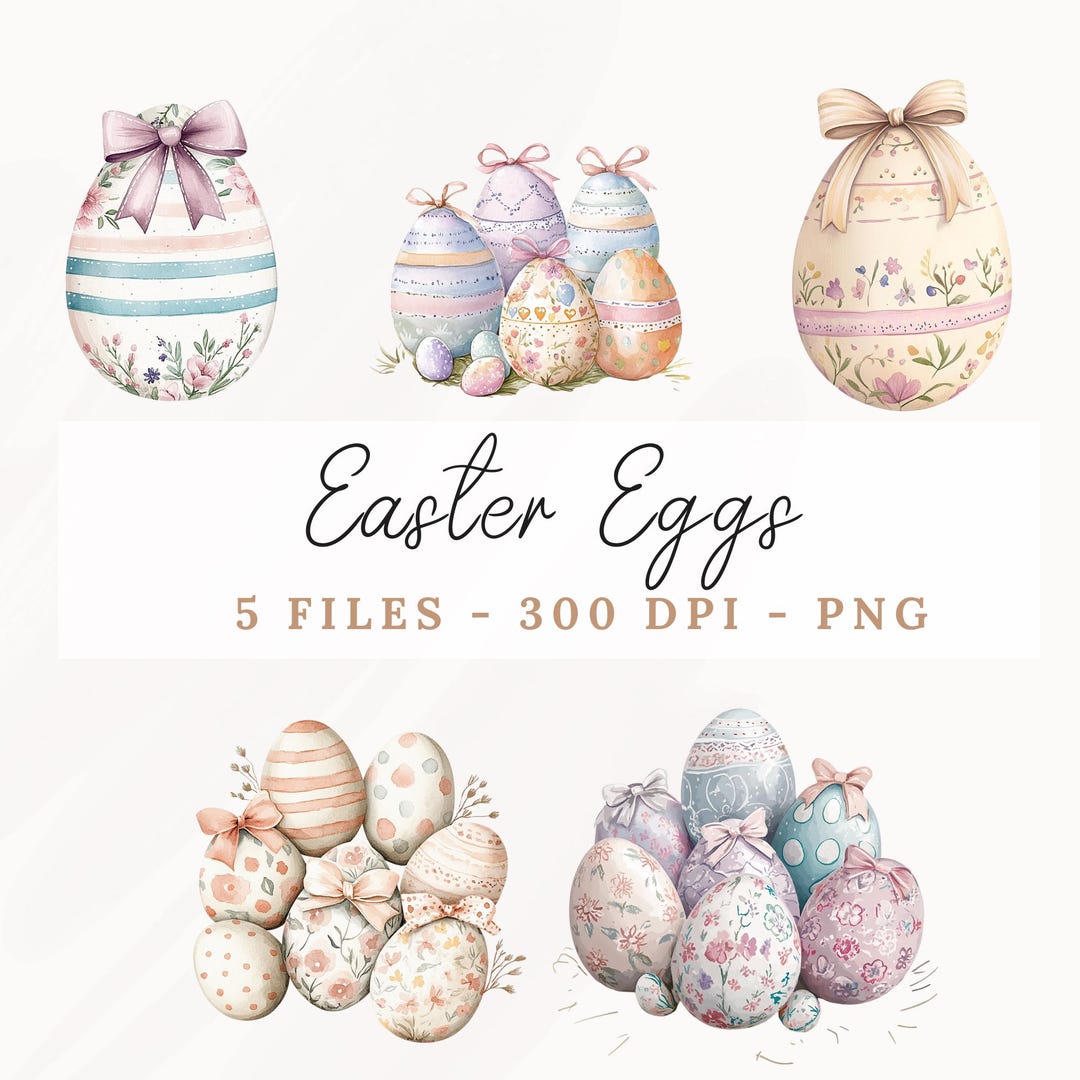Floral Easter Egg Clipart Bundle, Watercolor Easter Egg Clipart, Gold ...