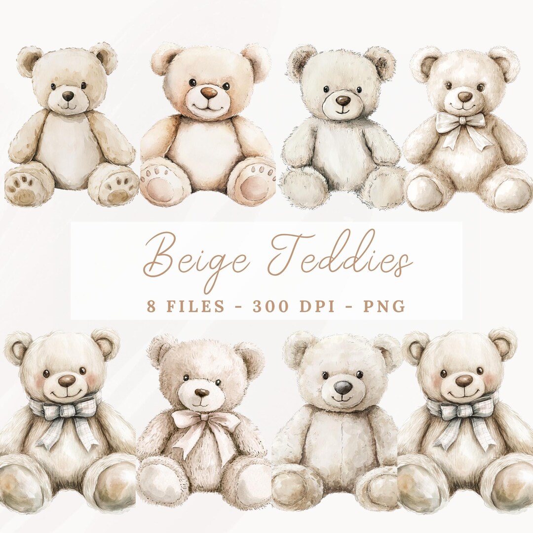 Watercolor Teddy Bear Clipart Set, Teddy Bear Png, Beige Teddies ...