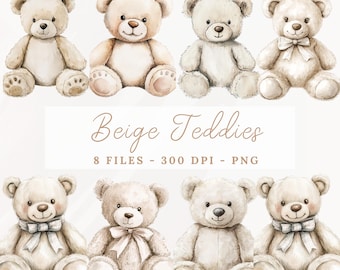 Watercolor Teddy Bear Clipart, Teddy Bear Png, Beige Teddies, Gender ...